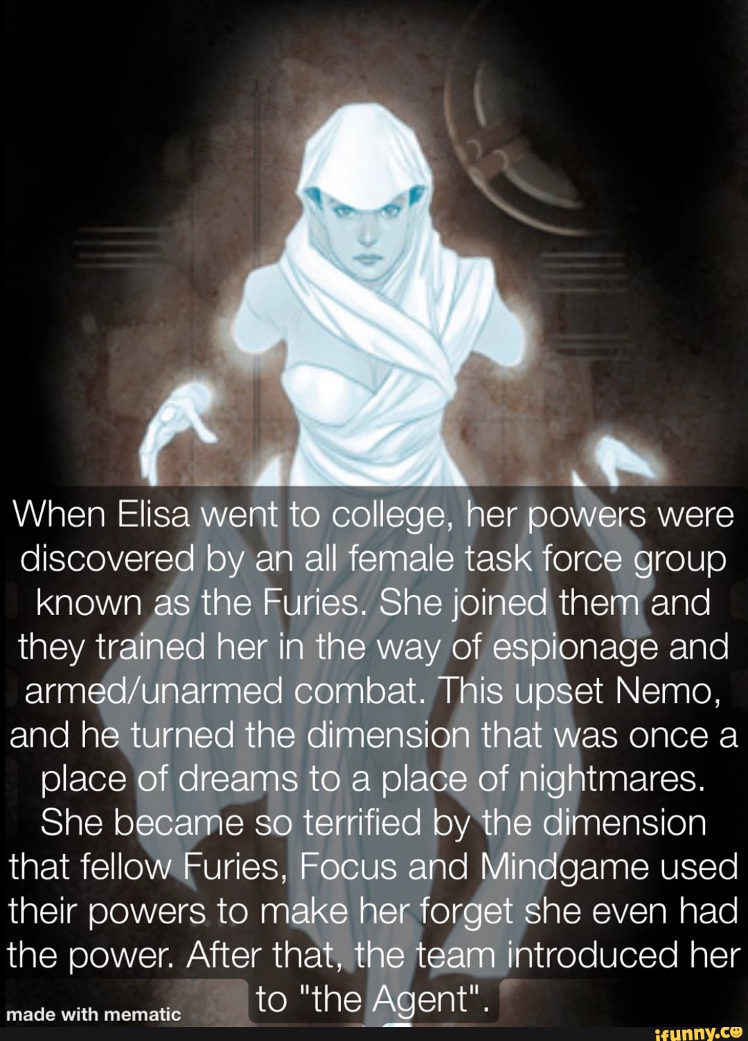 NZ, When Elisa went to college, I her powers were discovered by an all ...