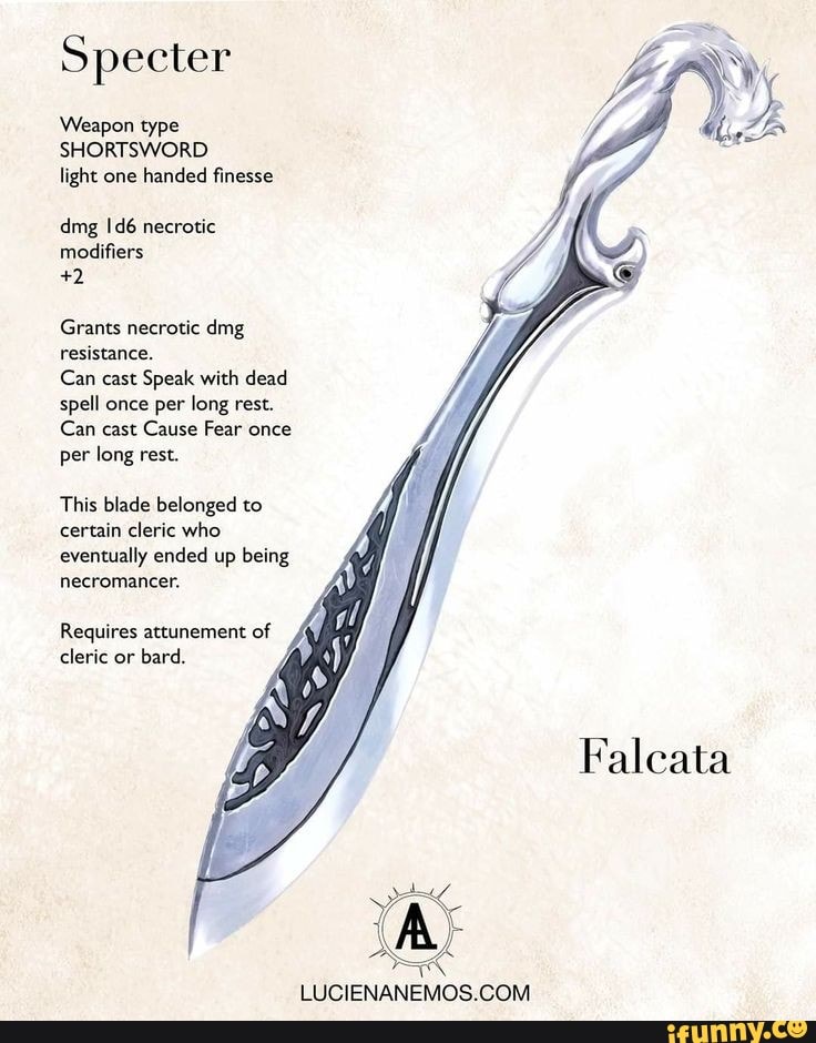 Specter Weapon type SHORTSWORD light one handed finesse dmg necrotic ...