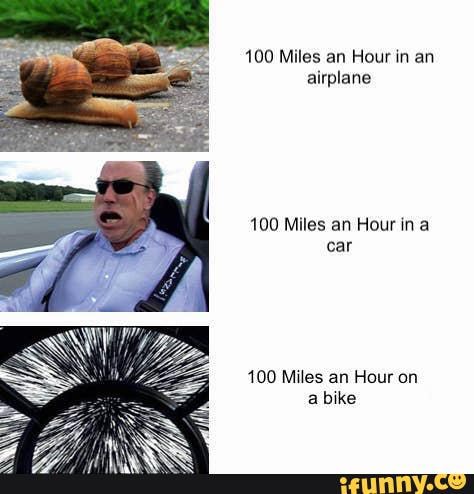 100 Miles an Hour in an airplane 100 Miles an Hour in a car 100 Miles ...