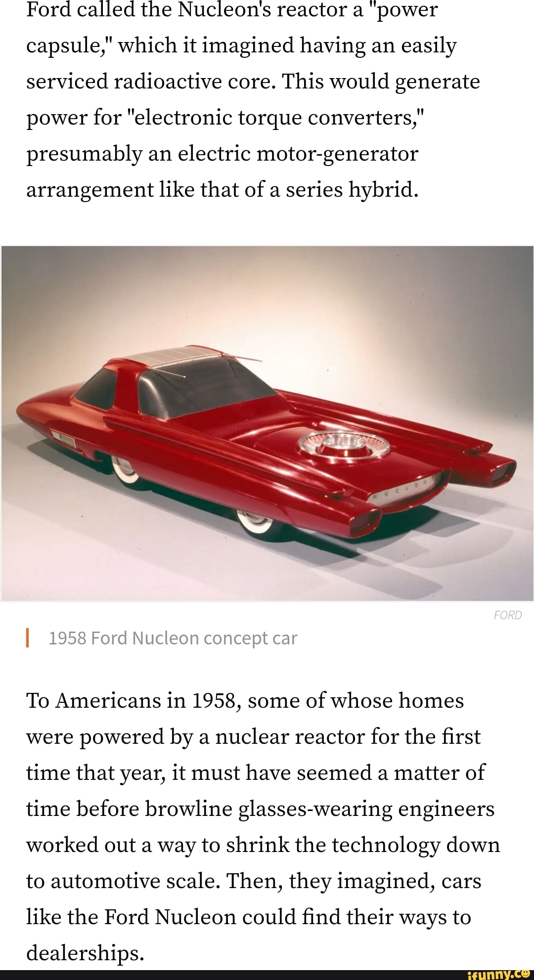 Ford called the Nucleon's reactor a 'power capsule," which it imagined ...