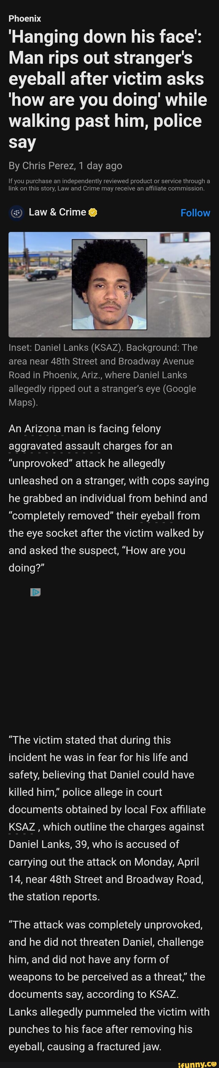 Phoenix 'Hanging down his face': Man rips out stranger's eyeball after ...