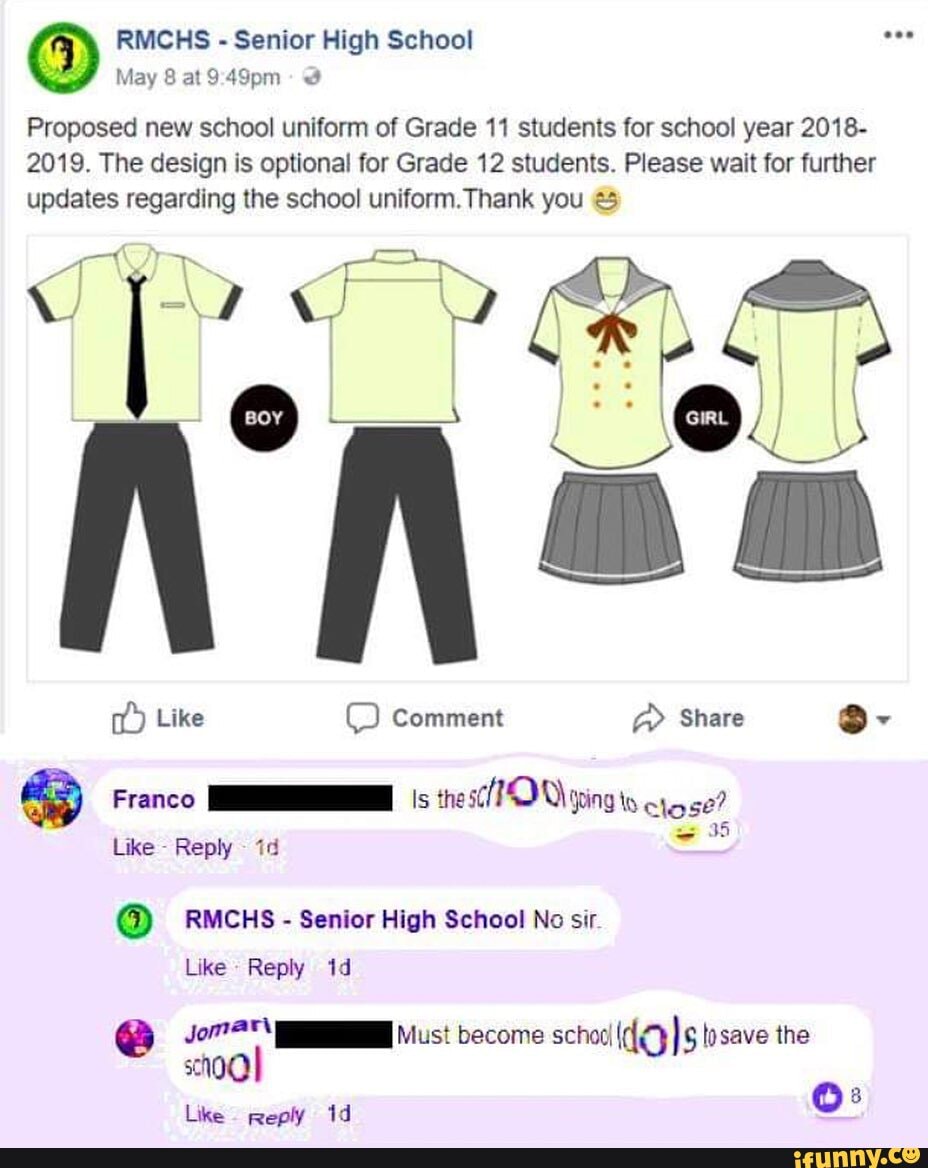 RMCHS - Senior High School May 8 at Proposed new school uniform of ...
