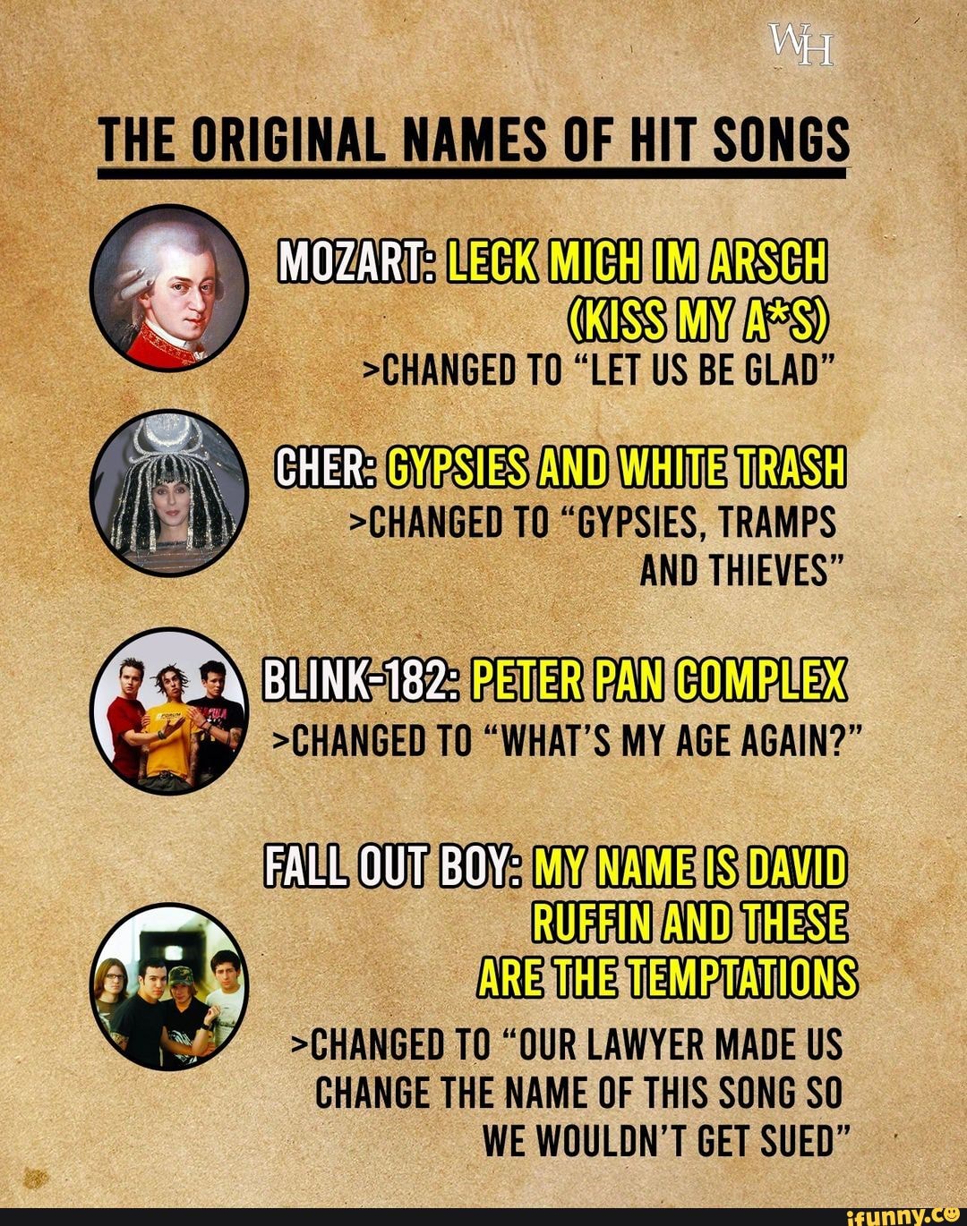 THE THE ORIGINAL NAMES OF HIT SONGS MOZART: COSS HY AS) >CHANGED TO ...