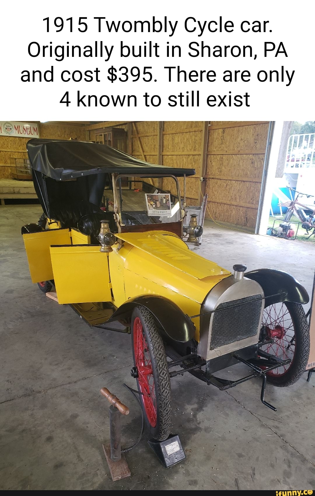 1915 Twombly Cycle car. Originally built in Sharon, PA and cost $395 ...