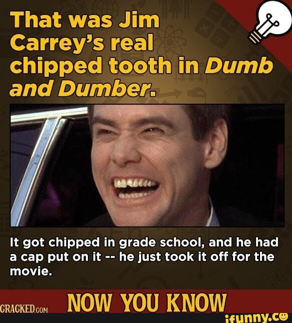 That was Jim Carrey's real chipped tooth in Dumb and Dumber_ It got ...