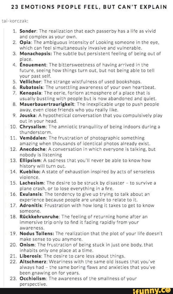 23 EMOTIONS PEOPLE FEEL, BUT CAN'T EXPLAIN ai-korczak: 1, Sender: The ...