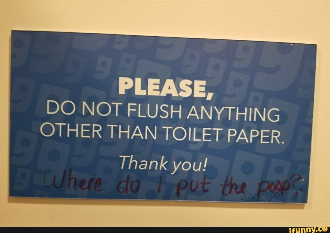PLEASE, DO NOT FLUSH ANYTHING OTHER THAN TOILET PAPER. Thank you! - iFunny