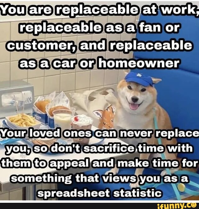 You are replaceable at work, replaceable as a fan or, customer, and ...