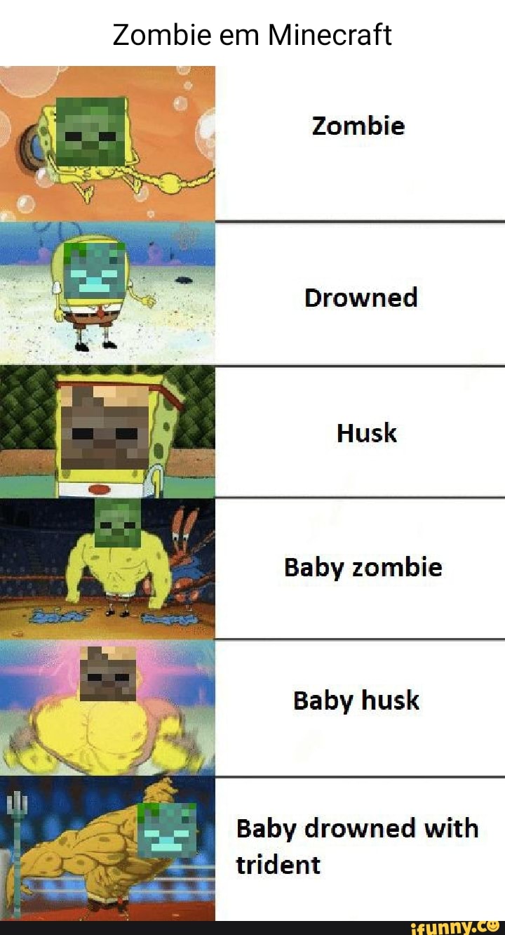 Zombie em Minecraft Zombie Drowned Husk Baby zombie Baby husk Baby ...