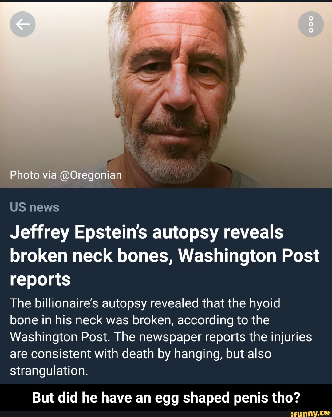 Jeffrey Epstein’s autopsy reveals broken neck bones, Washington Post ...