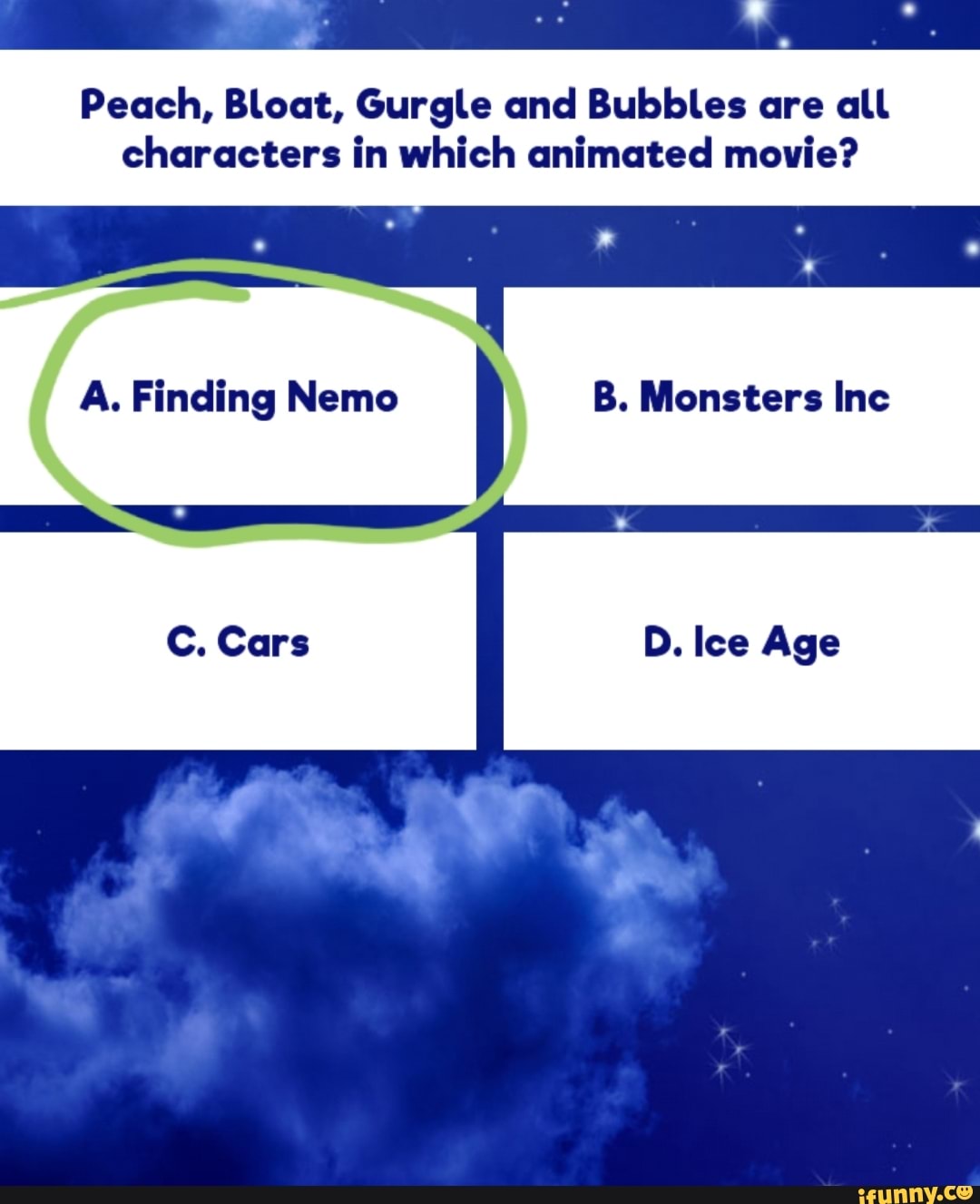 Peach, Bloat, Gurgle and Bubbles are all characters in which animated ...