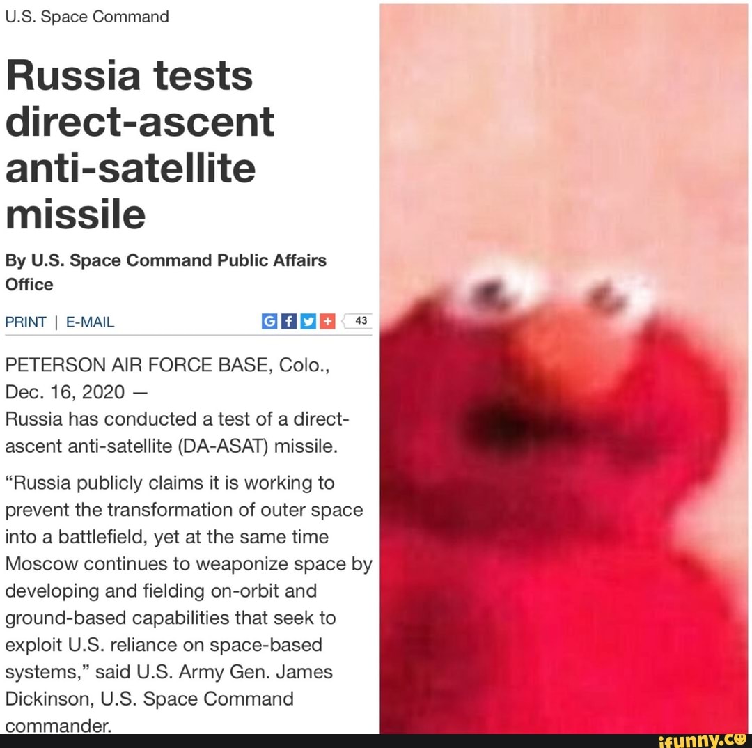 U.S. Space Command Russia tests direct-ascent anti-satellite missile By ...