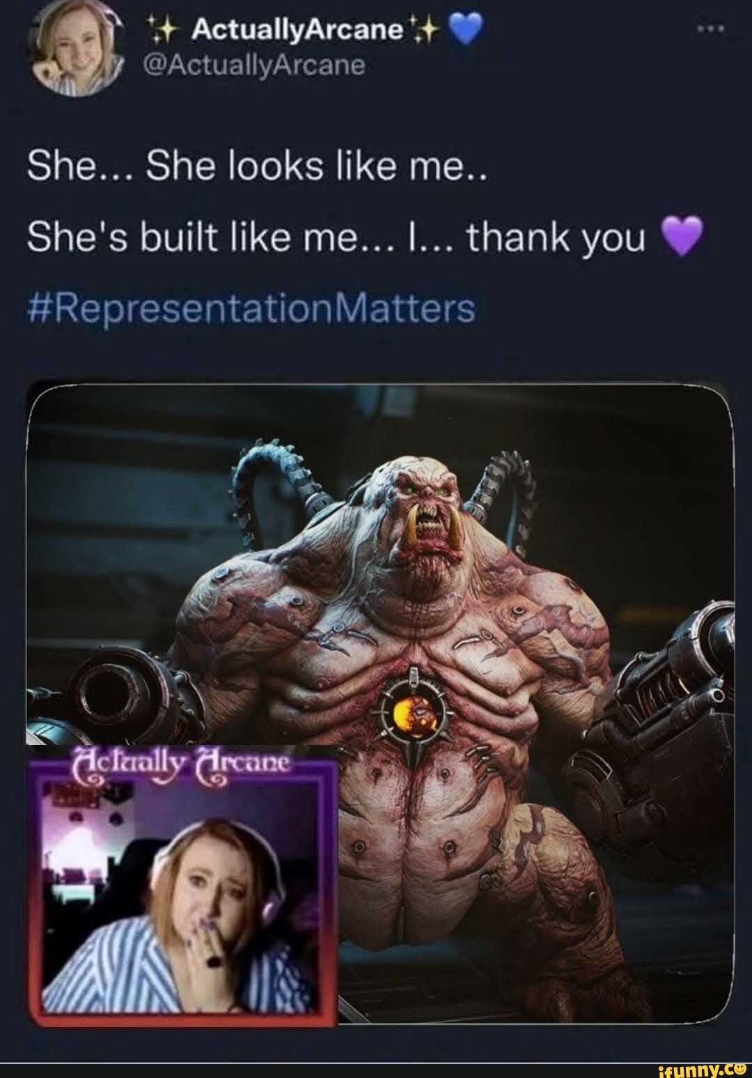 ActuallyArcane @ActuallyArcane She... She looks like me.. She's built ...