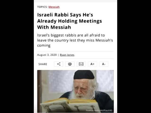 Israeli Rabbi Says He's Already Holding Meetings With Messiah Israel's ...