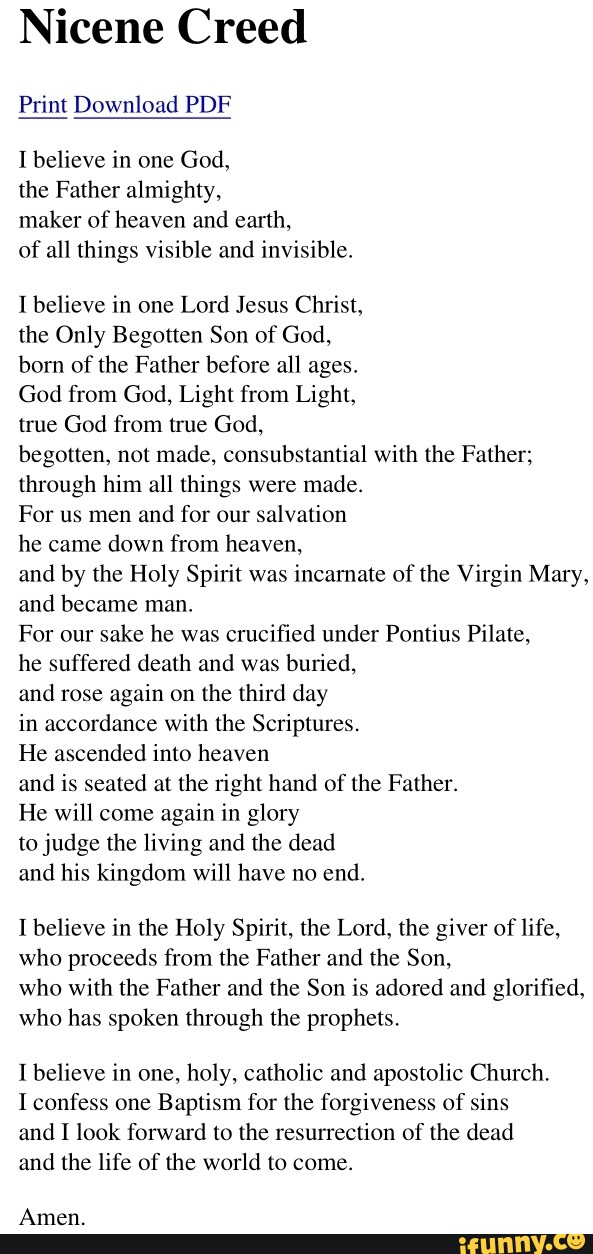 Nicene Creed Print Download PDF I believe in one God, the Father ...