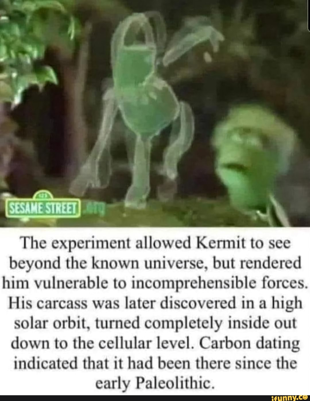 The experiment allowed Kermit to see beyond the known universe, but ...