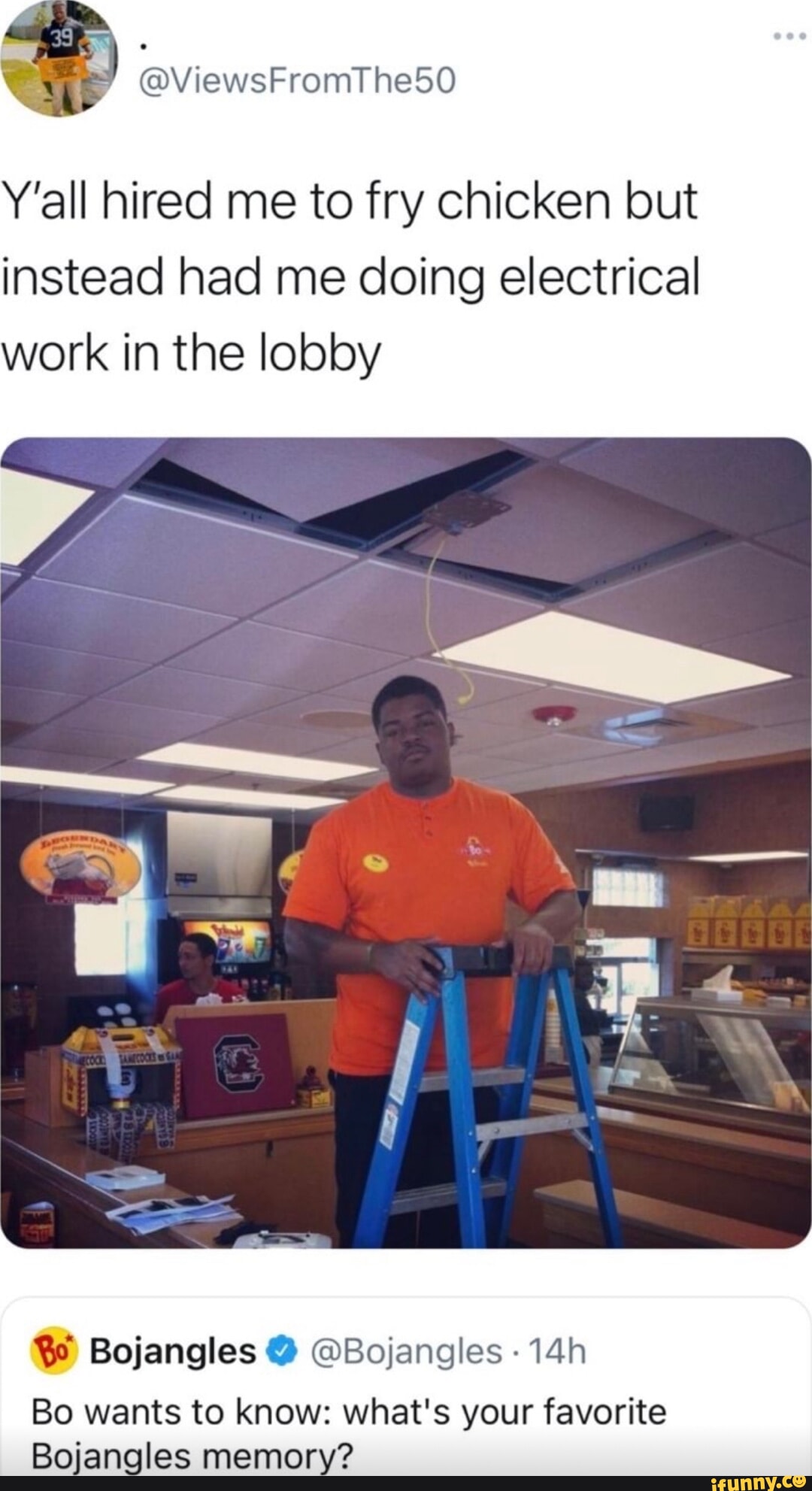 @ViewsFromTheSO Y'all hired me to fry chicken but instead had me doing ...