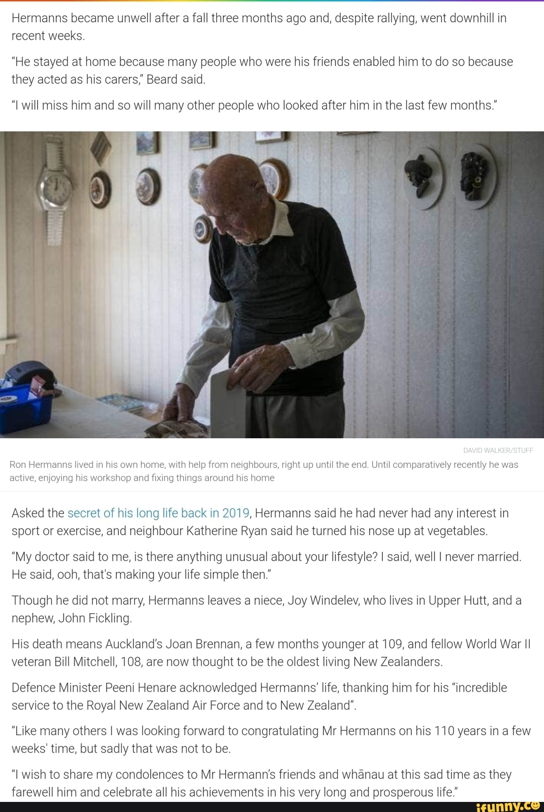 New Zealand's oldest person dies at the age of 109 - Hermanns became ...