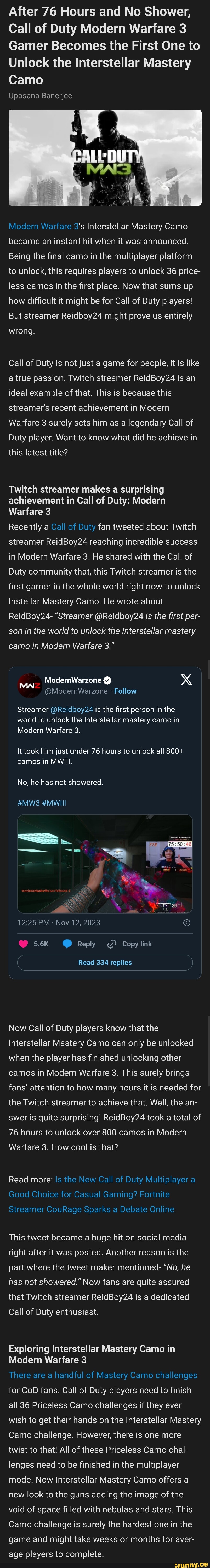 After 76 Hours and No Shower, Call of Duty Modern Warfare 3 Gamer ...