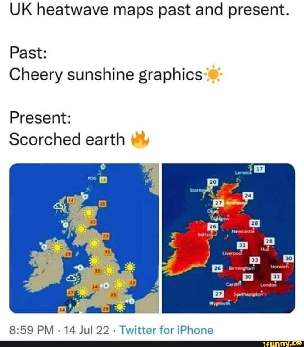 UK heatwave maps past and present. Past: Cheery sunshine graphics ...