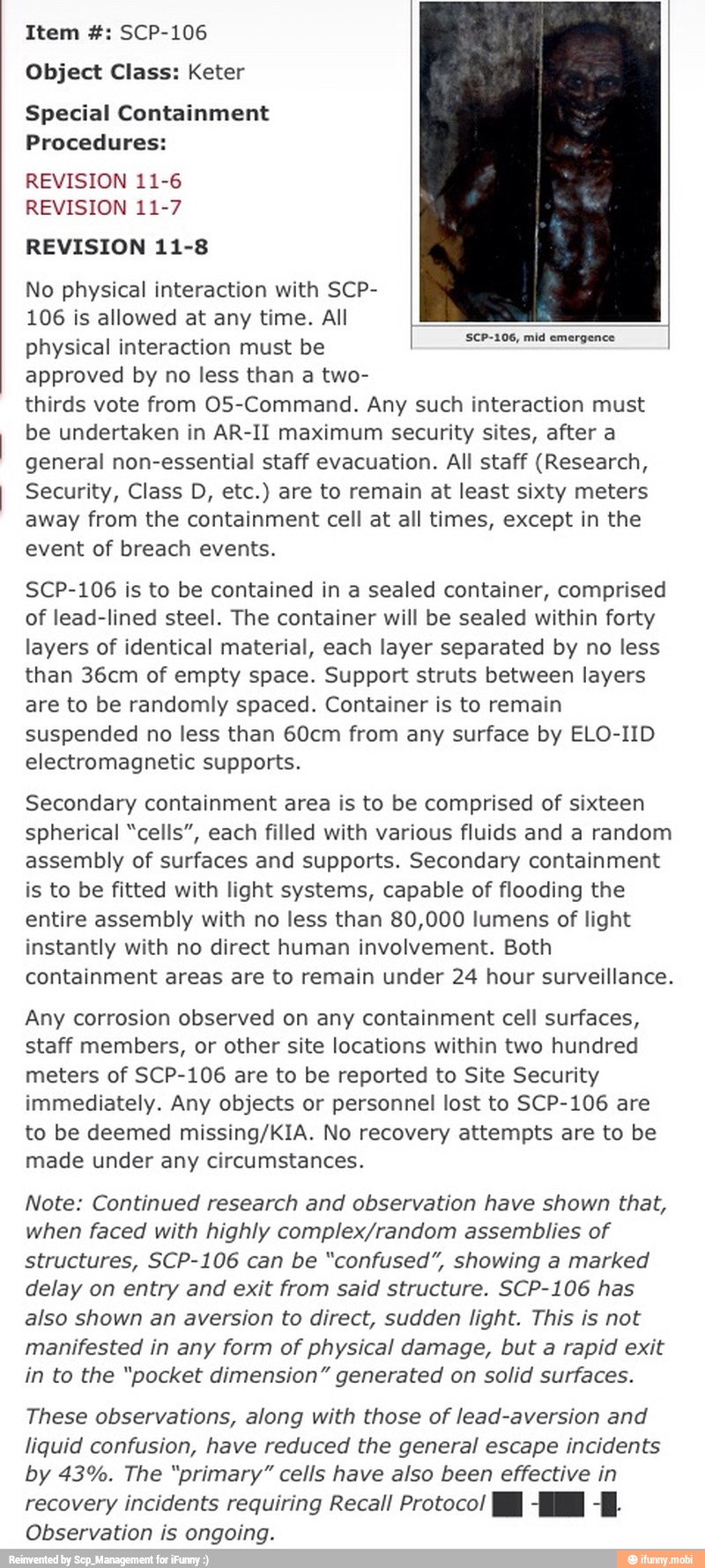 Item SCP-106 Object Class: Keter Special Containment Procedures ...