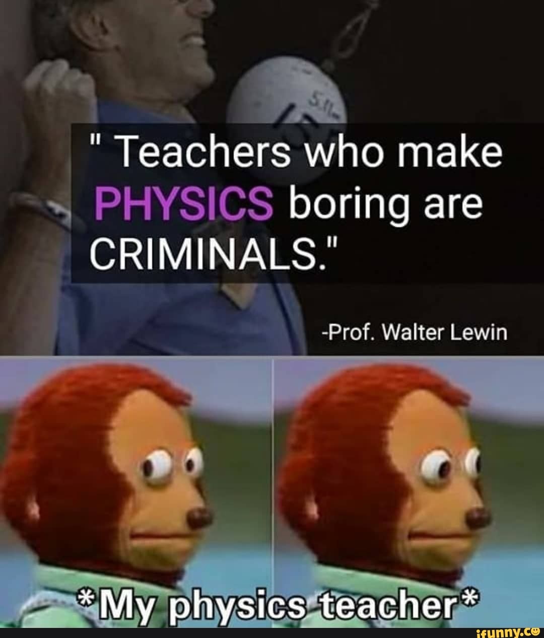 Teachers who make PHYSICS boring are CRIMINALS." -Prof. Walter Lewin ...