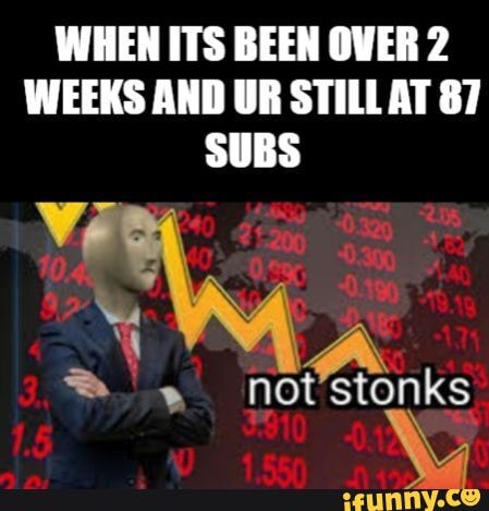 WHEN ITS BEEN OVER 2 WEEKS AND UR STILLAT 87 SUBS not'stonks - iFunny