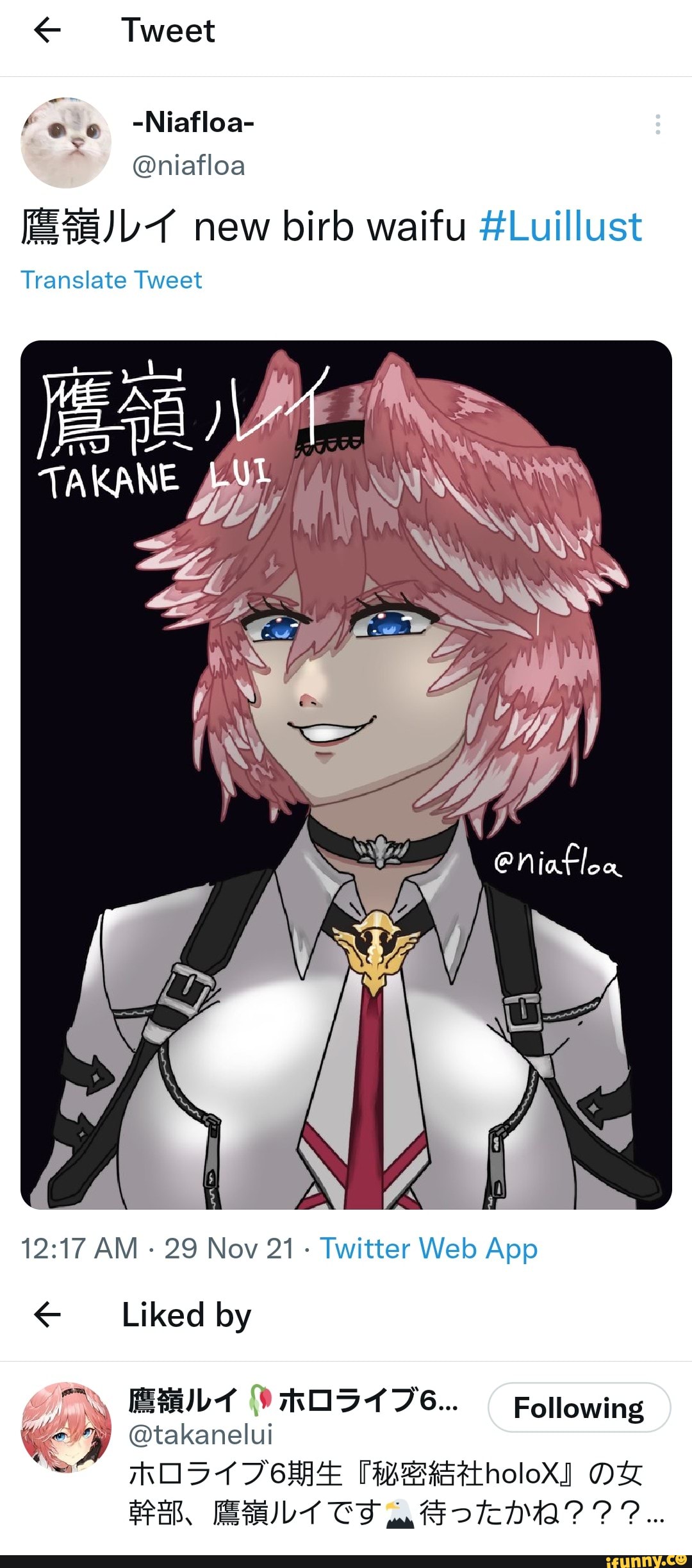 Tweet -Niafloa- @niatloa new bird waifu #Luillust Translate Tweet KANE ...