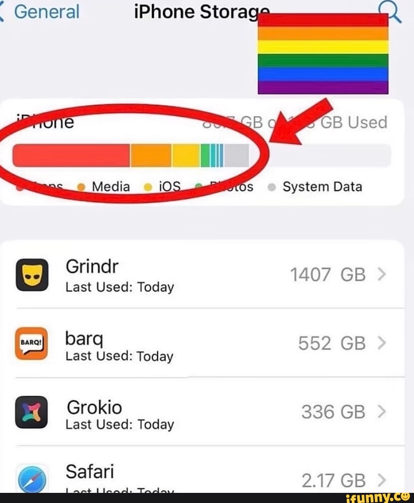 General iPhone Stora Used System Data 1407 GB Last Used: Today Last 552 ...