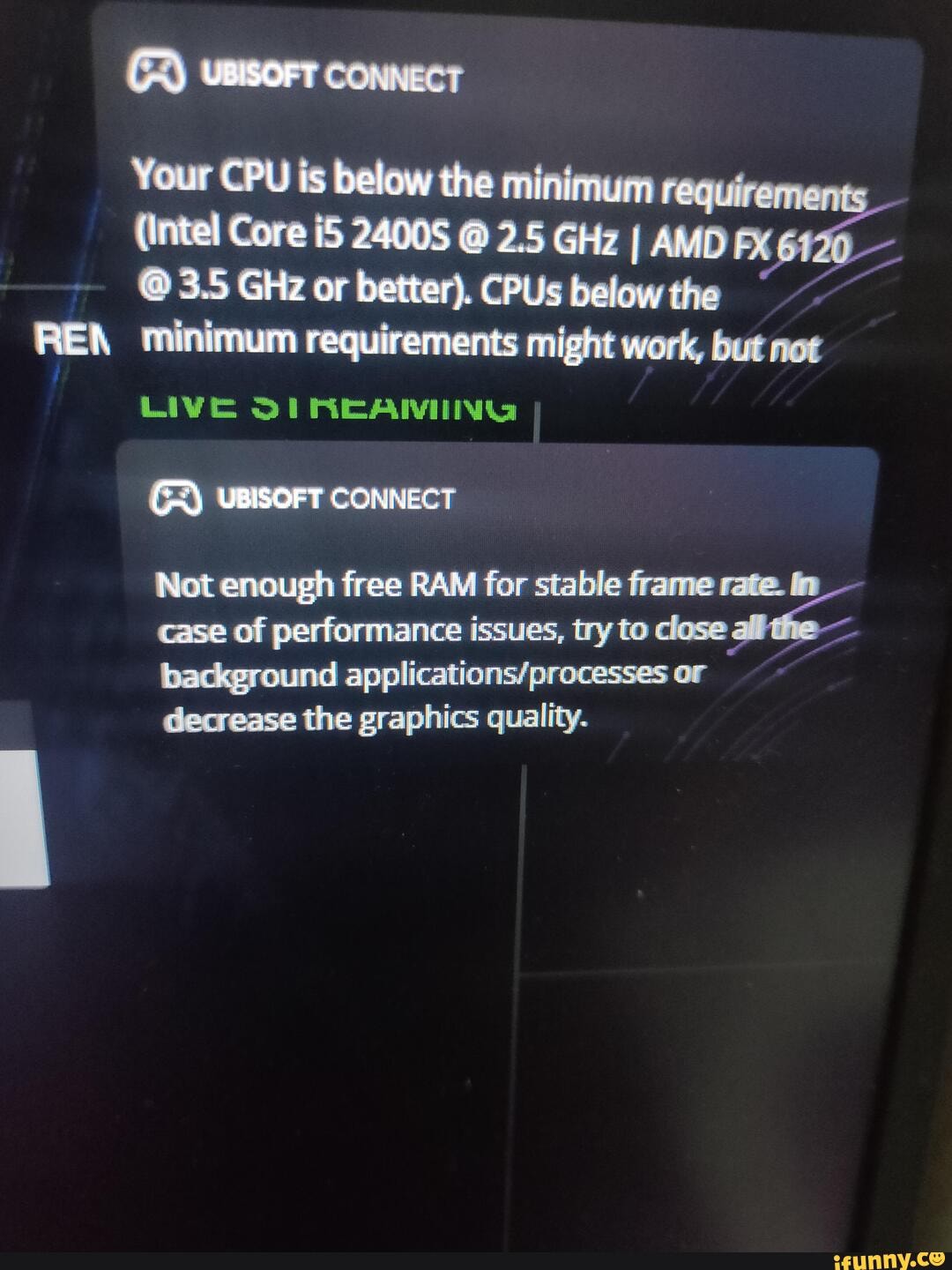 UBISOFT Your CPU is below the minimum (intel Core iS 2400S @ 25 GH I ...