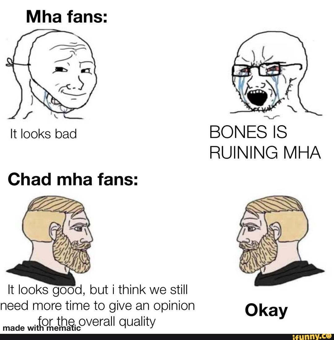 Mha fans: BONES IS It looks bad RUINING MHA Chad mha fans: It looks ...