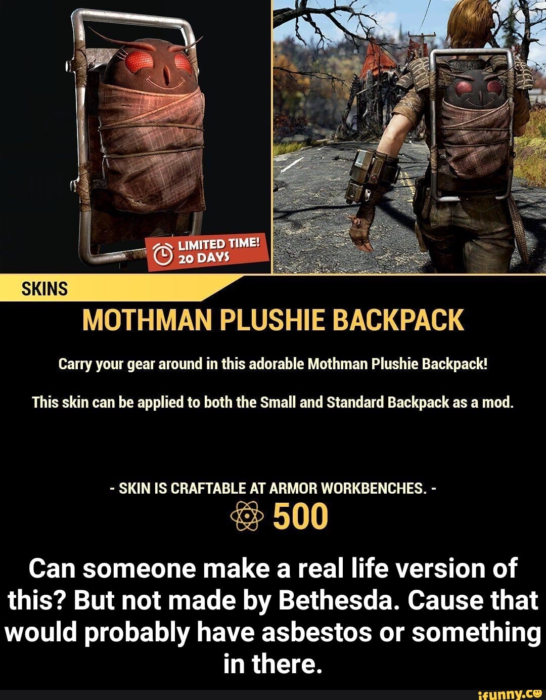 MOTHMAN PLUSHIE BACKPACK Carry your gear around in this adorable ...