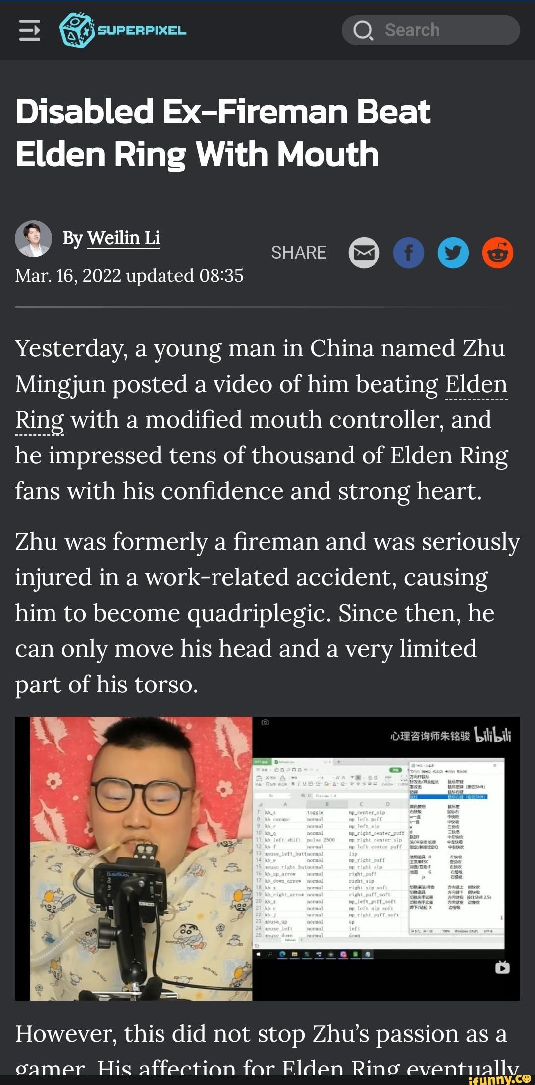 Disabled Ex-Fireman Beat Elden Ring With Mouth SHARE By Weilin Li Mar ...