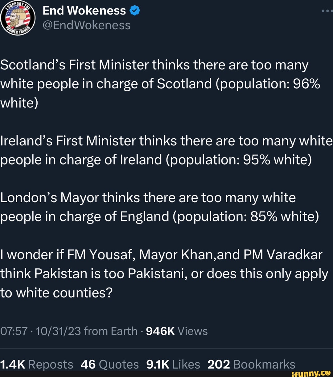End Wokeness Scotland's First Minister thinks there are too many white ...