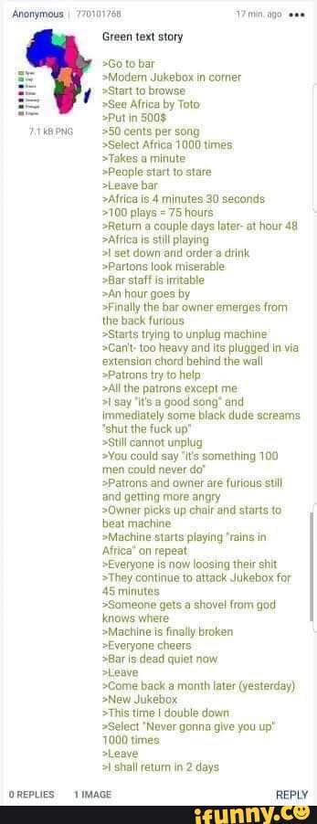 Anonymous I 770107768 Green text story to bar Modem Jukebox in eorner ...
