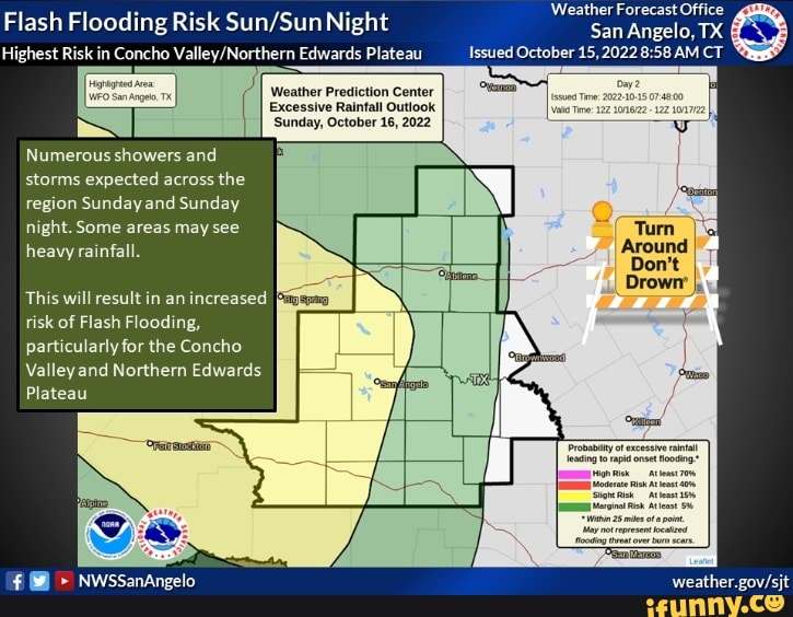 Flash Flooding Risk Sun, /Sun Night Highest Risk in Concho Northern ...