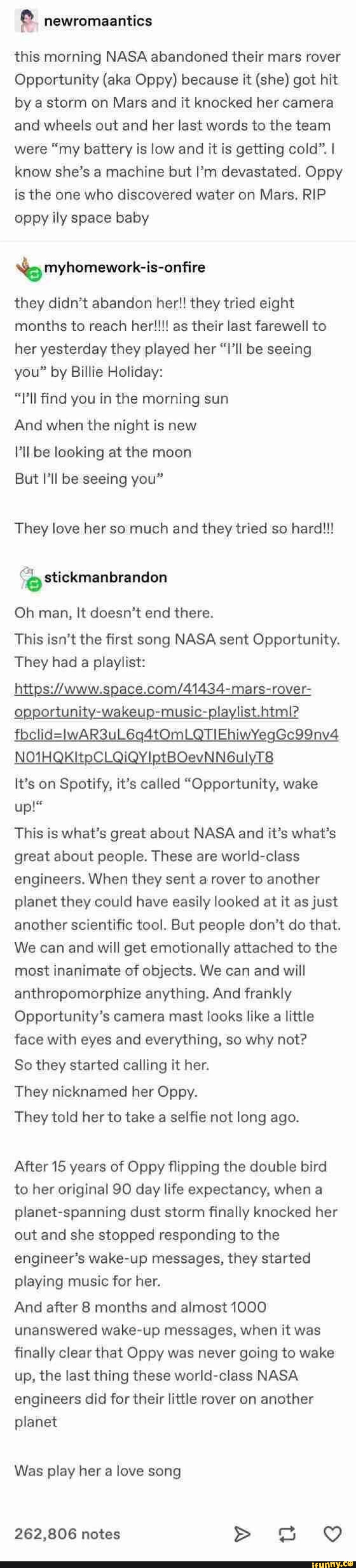 This morning NASA abandoned their mars rover Opportunity (aka Oppy ...