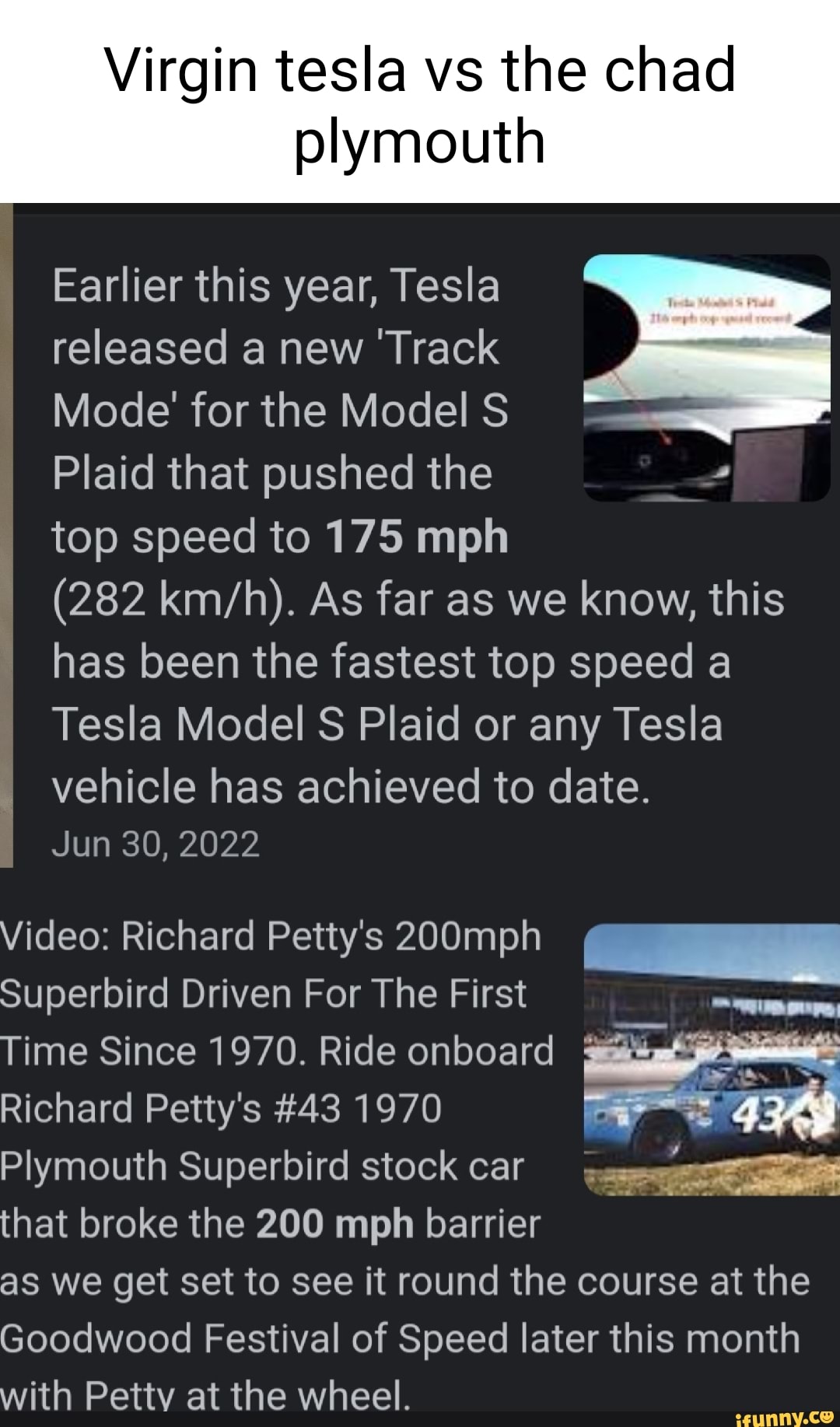 Virgin tesla vs the chad plymouth Earlier this year, Tesla released a ...