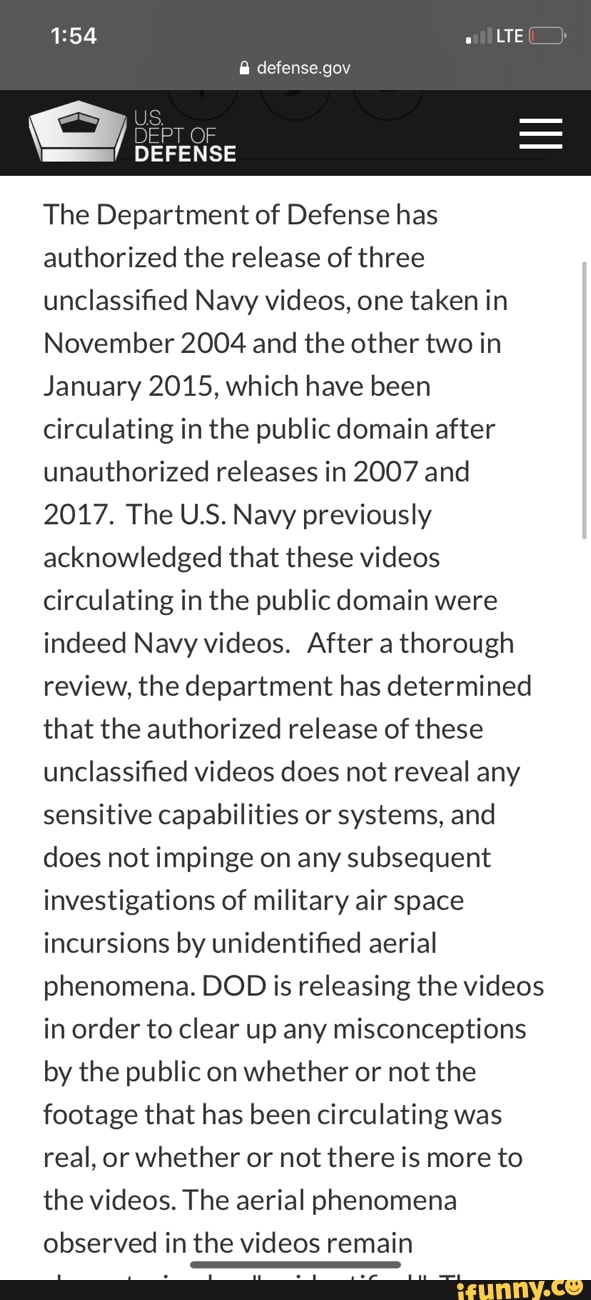 1:54 The Department of Defense has authorized the release of three ...