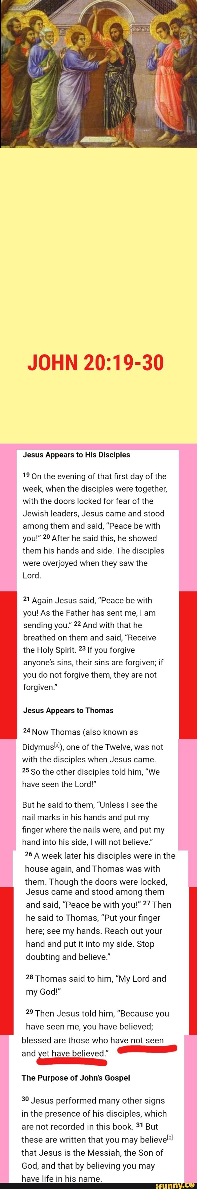 JOHN Jesus Appears to His Disciples 19 On the evening of that first day ...