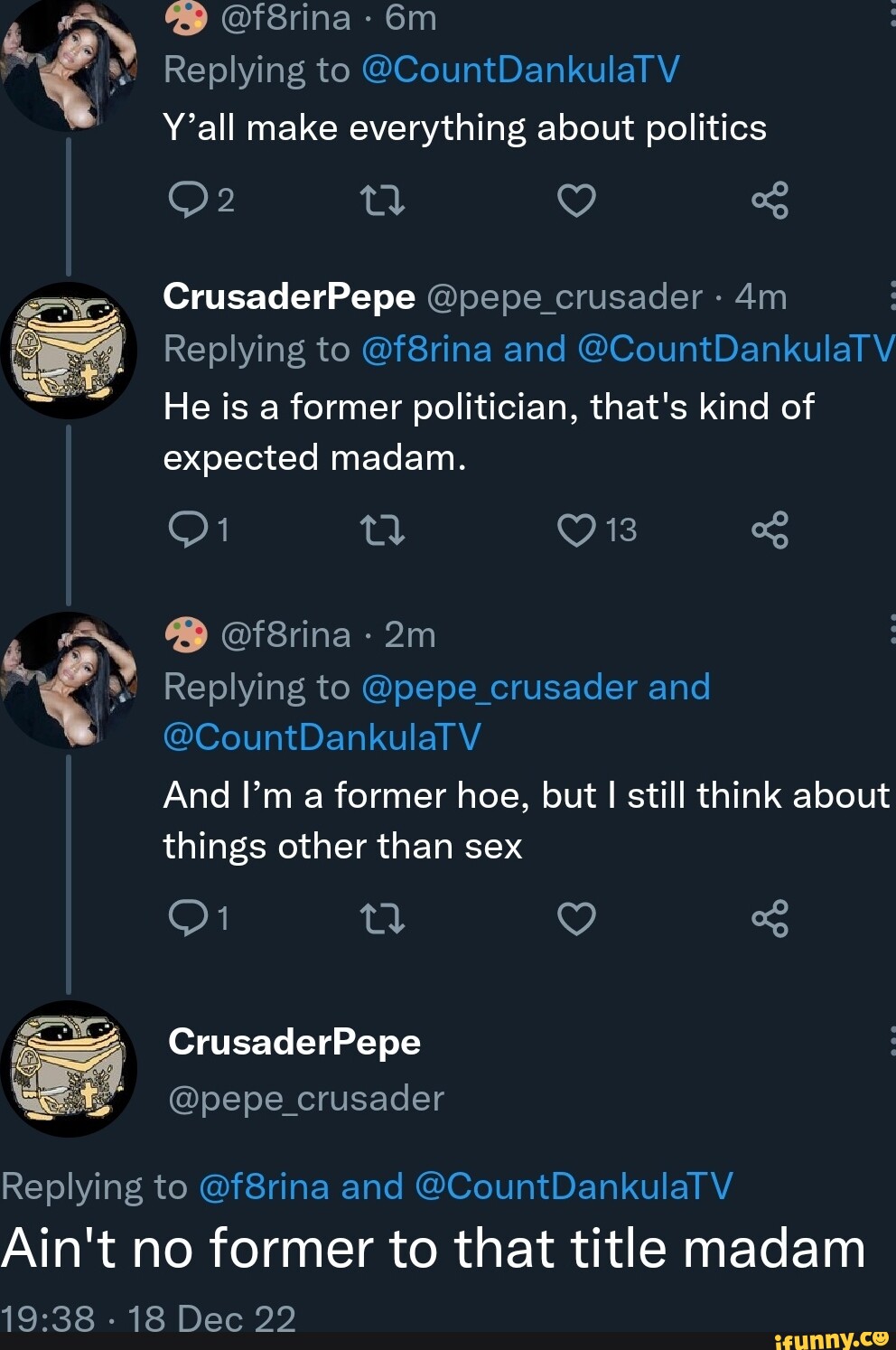 @f8rina - Replying to @CountDankulaTV Y'all make everything about ...