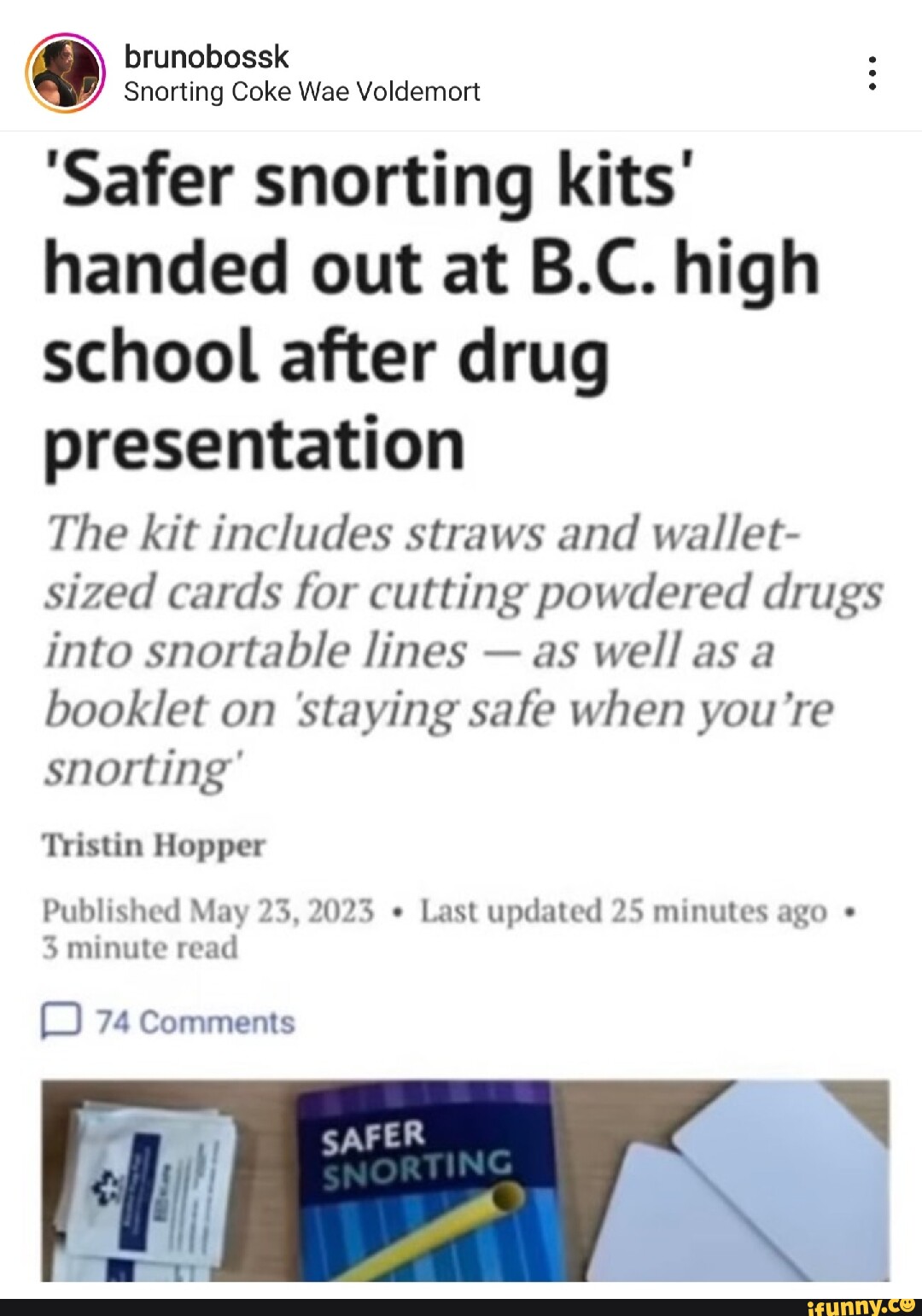 Brunobossk 'Safer snorting kits' handed out at B.C. high school after ...