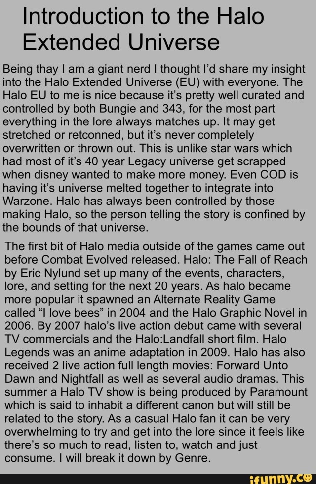 Introduction to the Halo Extended Universe Being thay I am a giant nerd ...