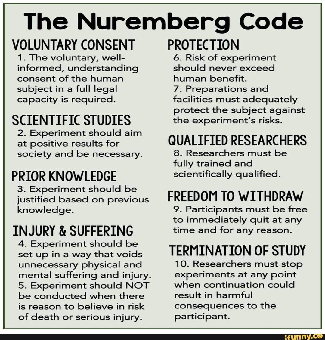 The Nuremberg Code VOLUNTARY CONSENT 1. The voluntary, well- informed ...