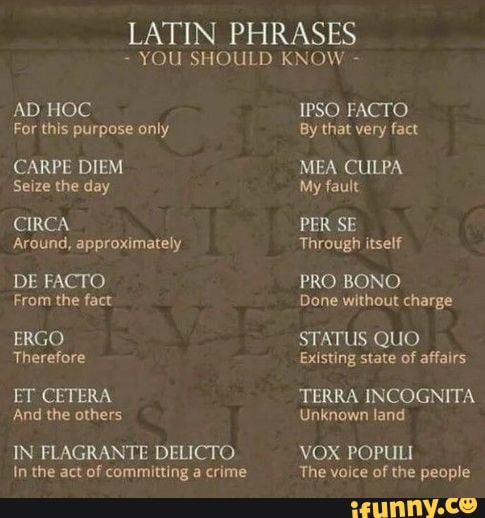 LATIN PHRASES - YOU SHOULD KNOW - AD HOC IPSO FACTO For this purpose ...