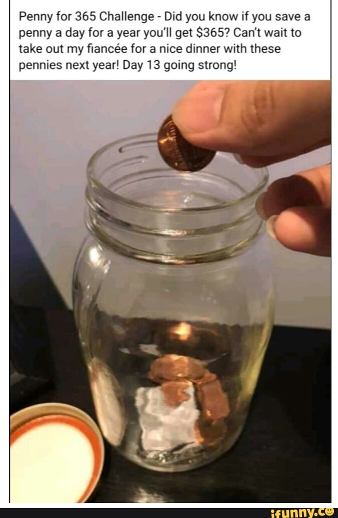 Penny for 365 Challenge Did you know if you save a penny a day for a year you'll get $365? Can't ...