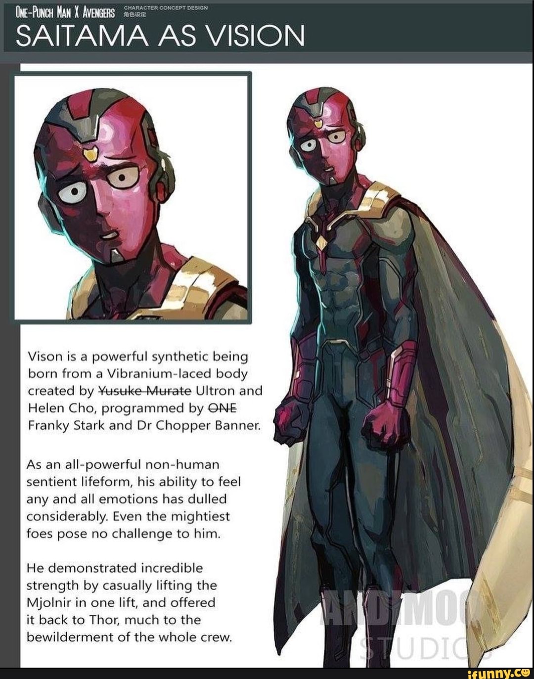 AVENGERS SAITAMA AS VISION Vison is a powerful synthetic being born ...
