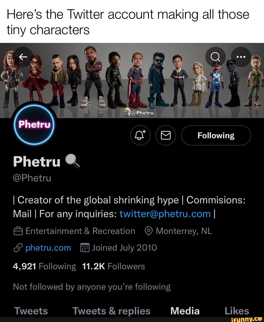 Here's the Twitter account making all those tiny characters Following ...