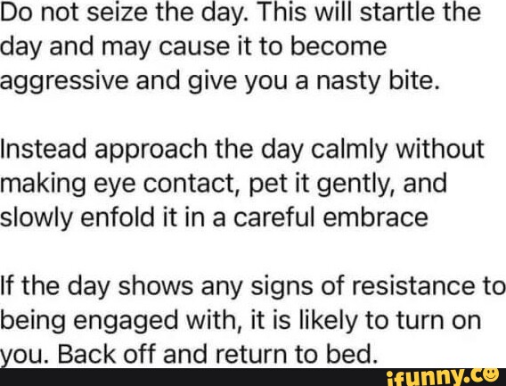 Do not seize the day. This will startle the day and may cause it to ...