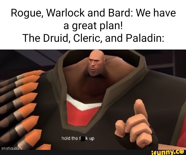 Rogue, Warlock and Bard: We have a great plan! The Druid, Cleric, and ...